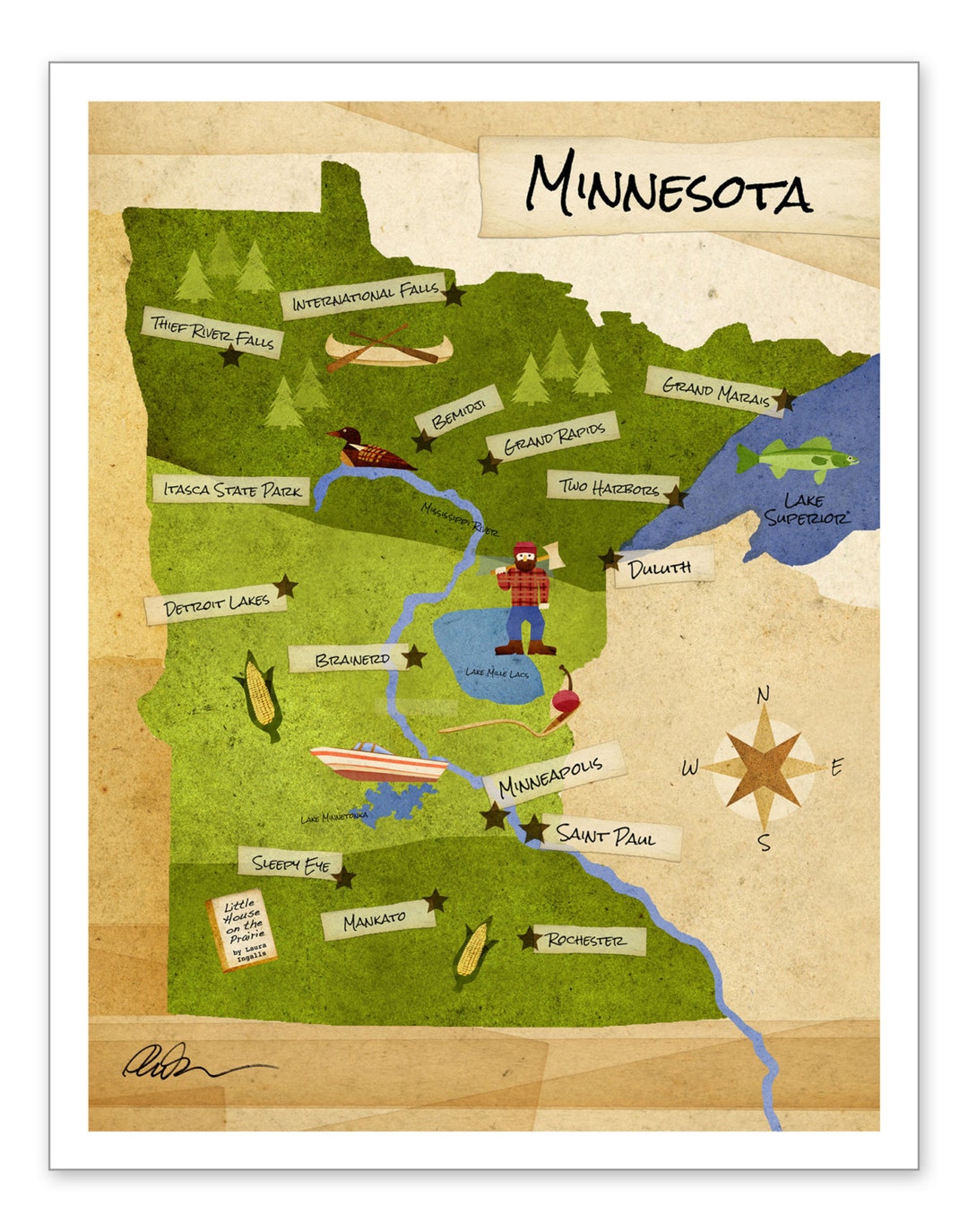 Minnesota Map 11x14 Print - Etsy