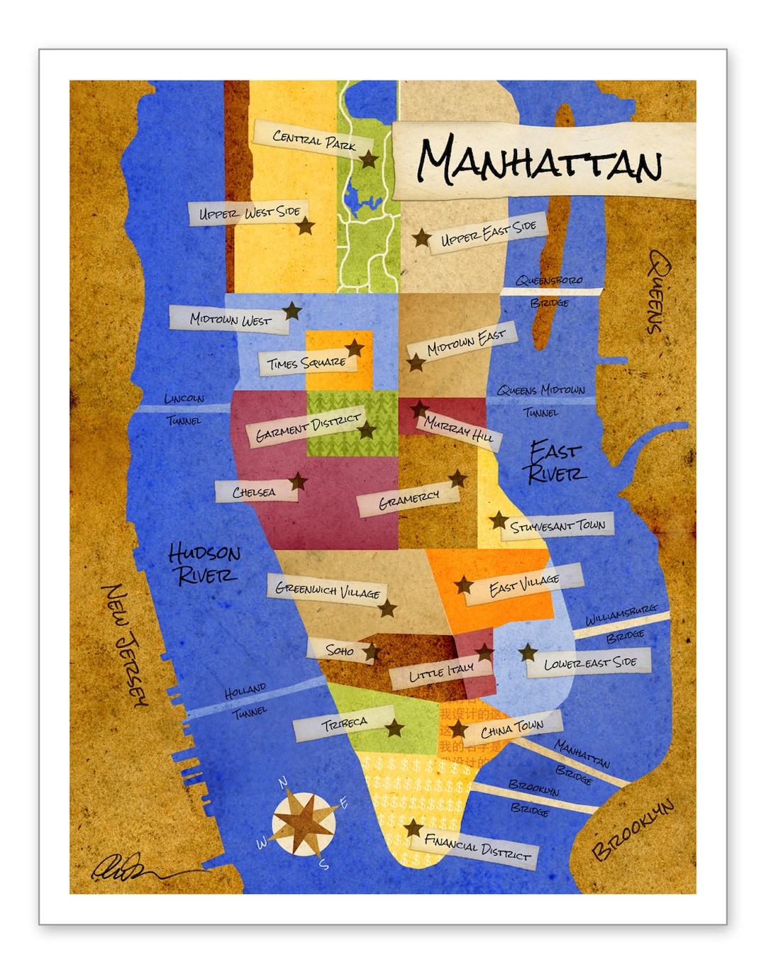 NYC Manhattan Map 11x14 Print - Etsy