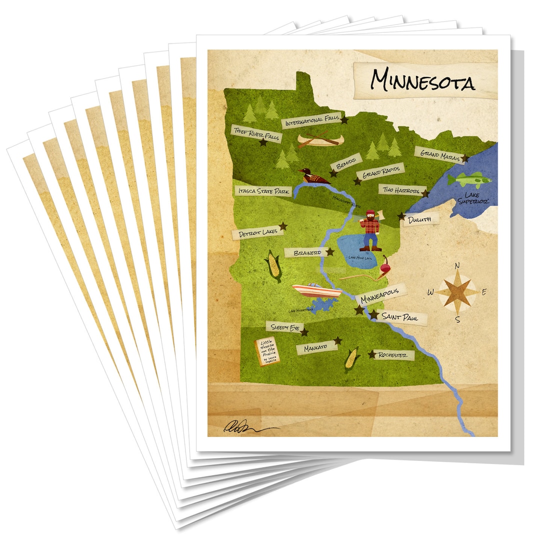 Minnesota Map 8 Piece Notecard Set - Etsy
