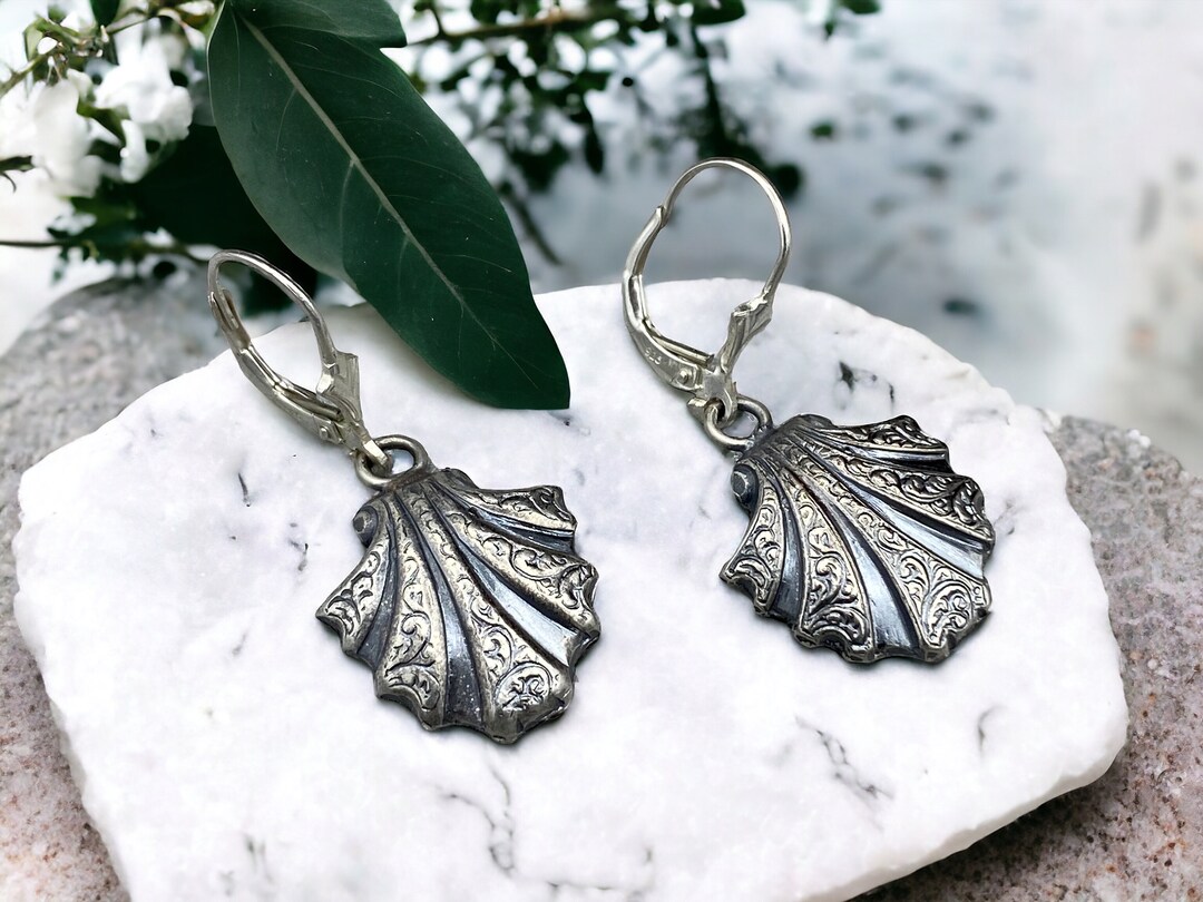 Sterling Silver Seashell Earrings Dangle, Scallop Shell Earrings, Beach ...