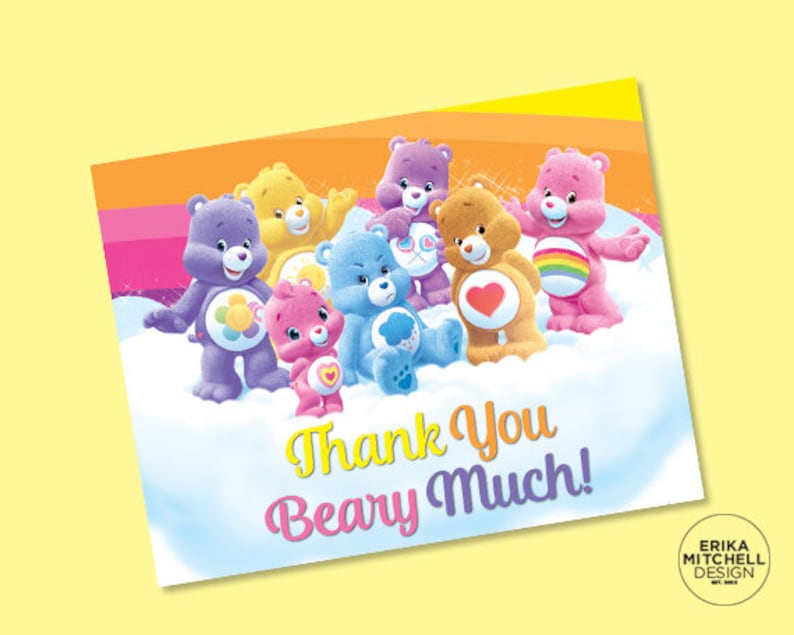 Care Bear Birthday // Thank you Note & Tags // DIGITAL FILE // | Etsy