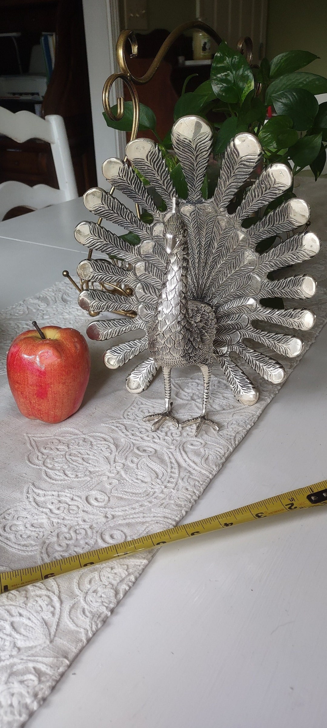 Large Peacock Table Home Decor Centerpiece Metal Silver India - Etsy