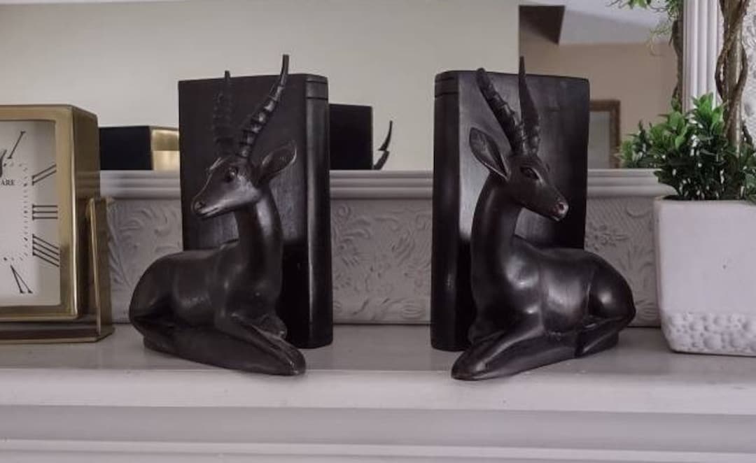 Deer Bookends 7.5" Animal Antelope Gazelle Impala Deer Hand Made Black ...