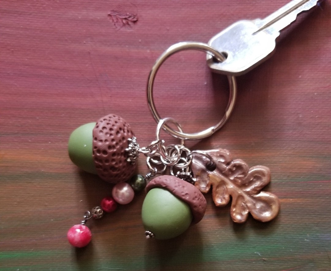 Acorn and Oak Leaf Keychain Acorn and Oak Leaf Keyring Polymer Clay ...