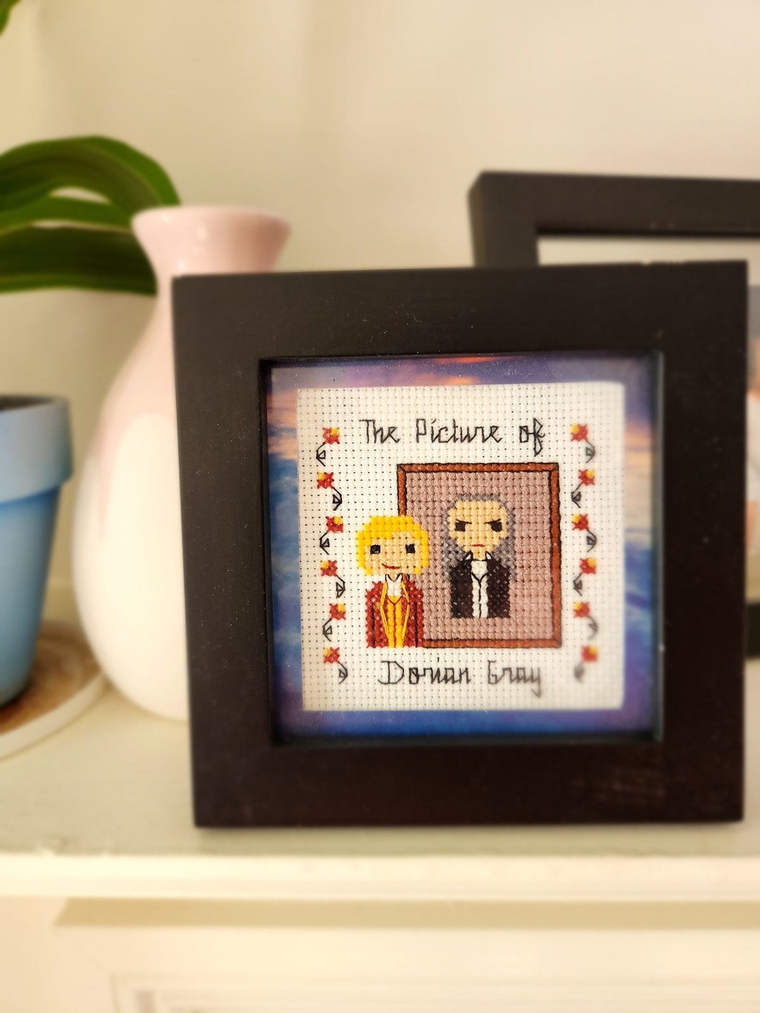 Completed Dorian Gray Cross Stitch Artwork in Frame – Literary Home ...