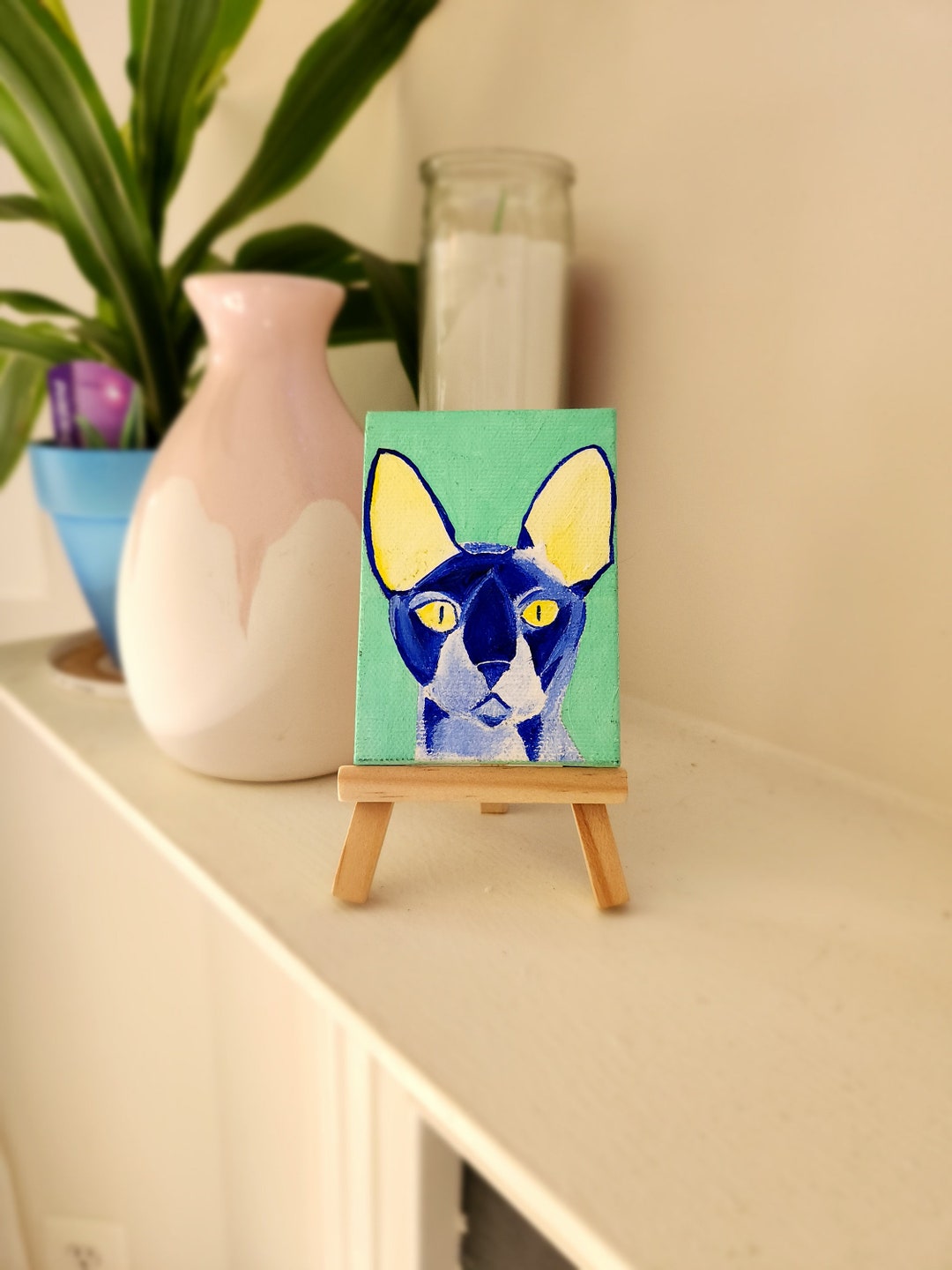 Small Hand-painted Cat Painting on Canvas, Comes With Mini Easel - Etsy