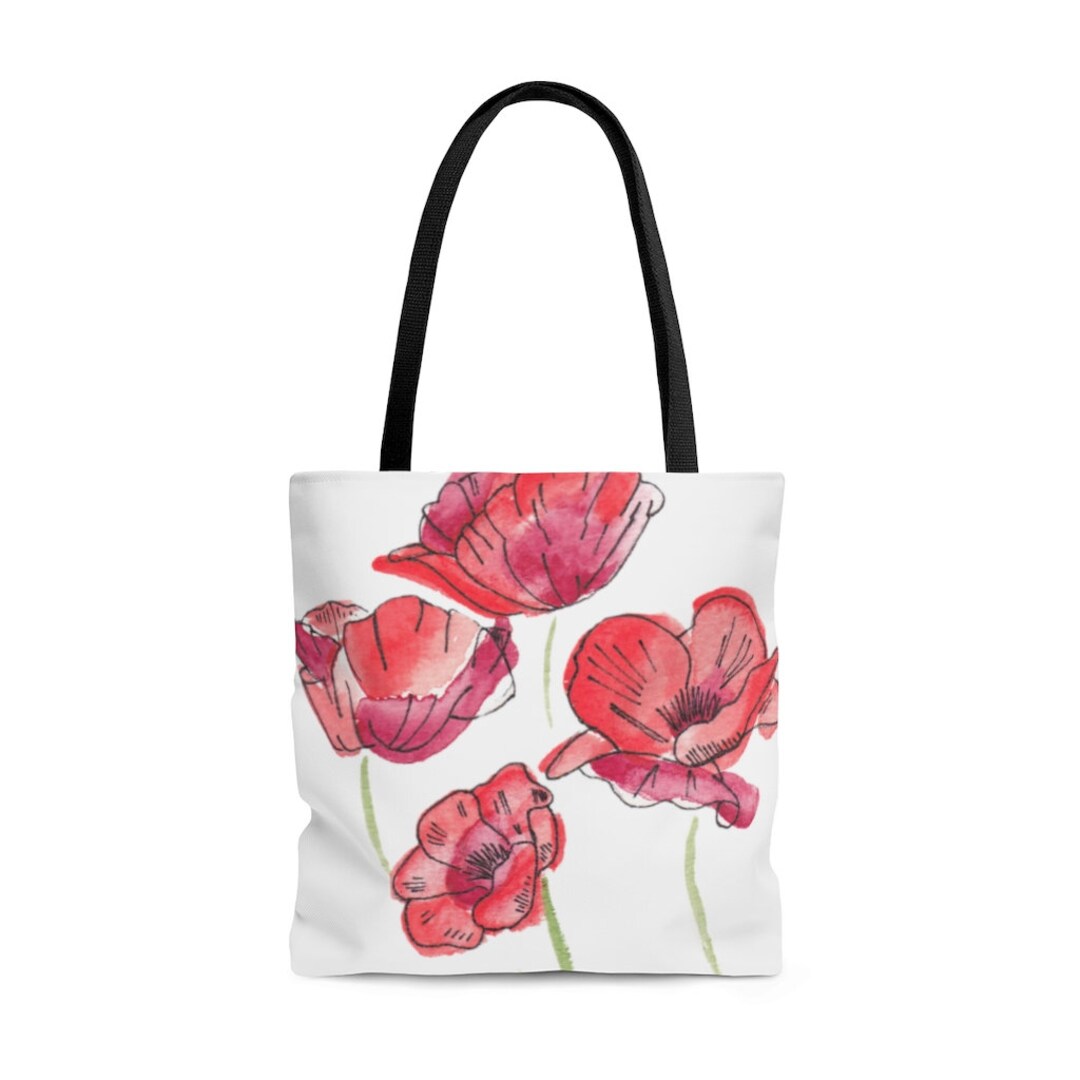 Red Poppy Tote Bag, Floral Tote Bag, Flower Print Tote Bag, Watercolor ...