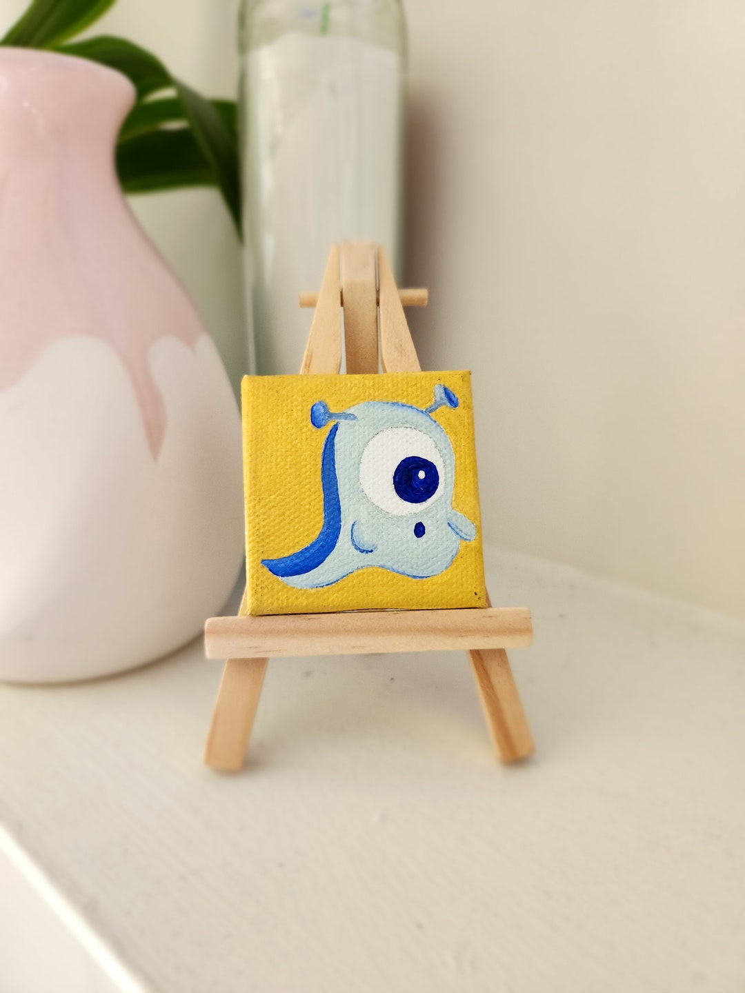 Small Hand-painted Monster Painting on Canvas, Comes With Mini Easel - Etsy