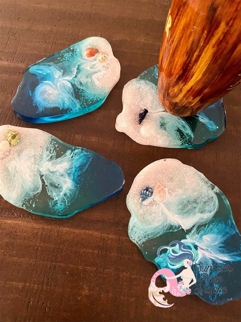 Beach Ocean Themed Resin Coasters - Wine Glass - Sand and Sea Coaster ...