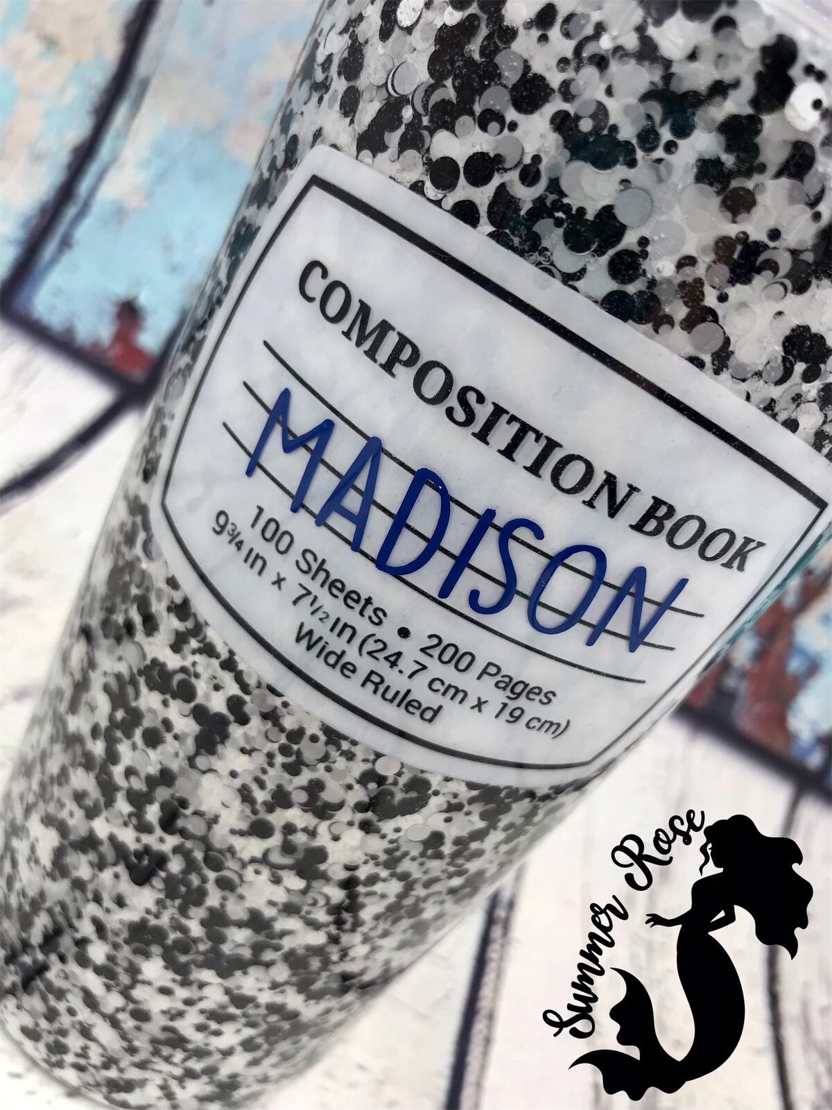 Composition Notebook Personalized Name Tumbler - Black and White ...