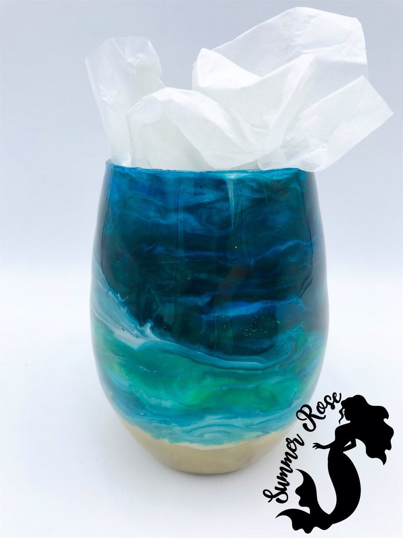 Glass Beach Ocean Themed Large Stemless or Stem Wine Glass - Etsy