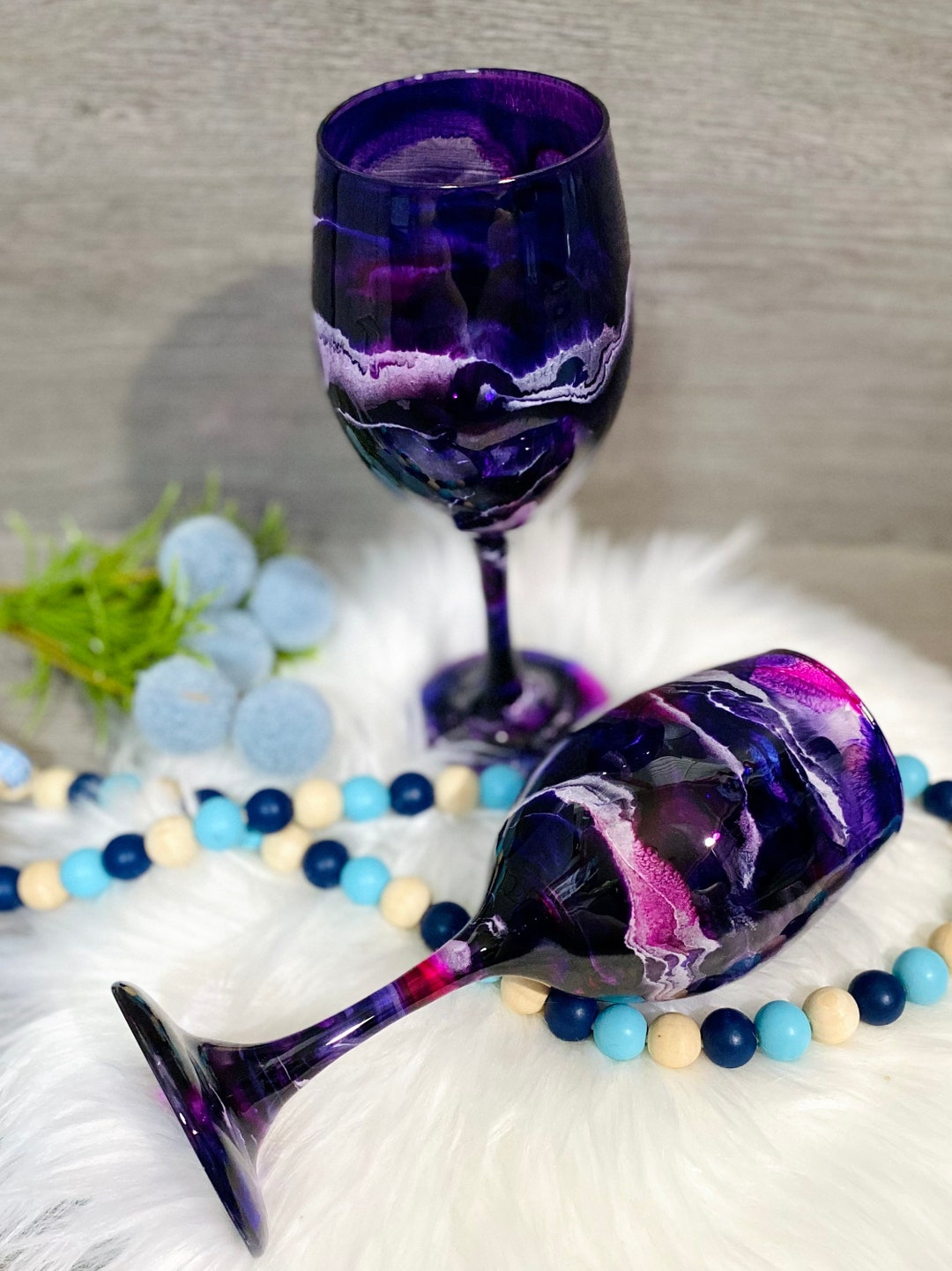 Purple Swirls Glass Stem Wine Glass - Purple Stem - Mom Gift ...