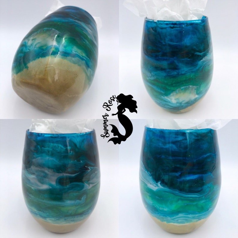 Glass Beach Ocean Themed Large Stemless or Stem Wine Glass - Etsy