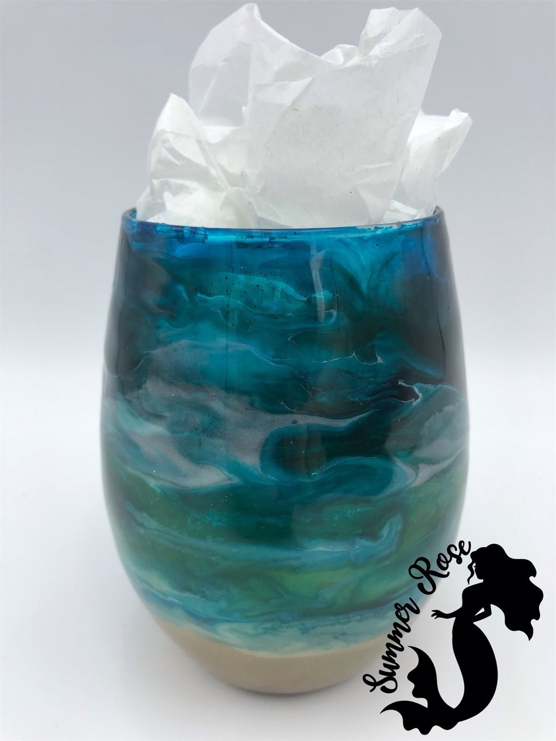 Glass Beach Ocean Themed Large Stemless or Stem Wine Glass - Etsy