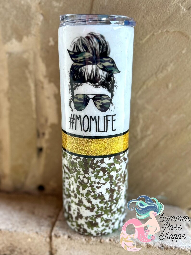 Camo Mom Life Skinny Tumbler - Camouflage Tumbler - Stainless Steel ...