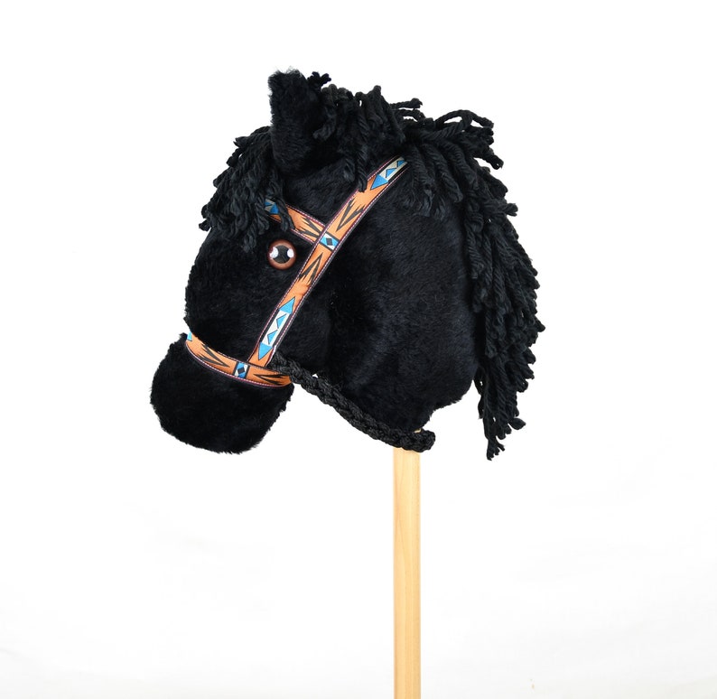 Black Stick Horse With Orange and Teal Halter -stick Pony- Hobby Horse ...
