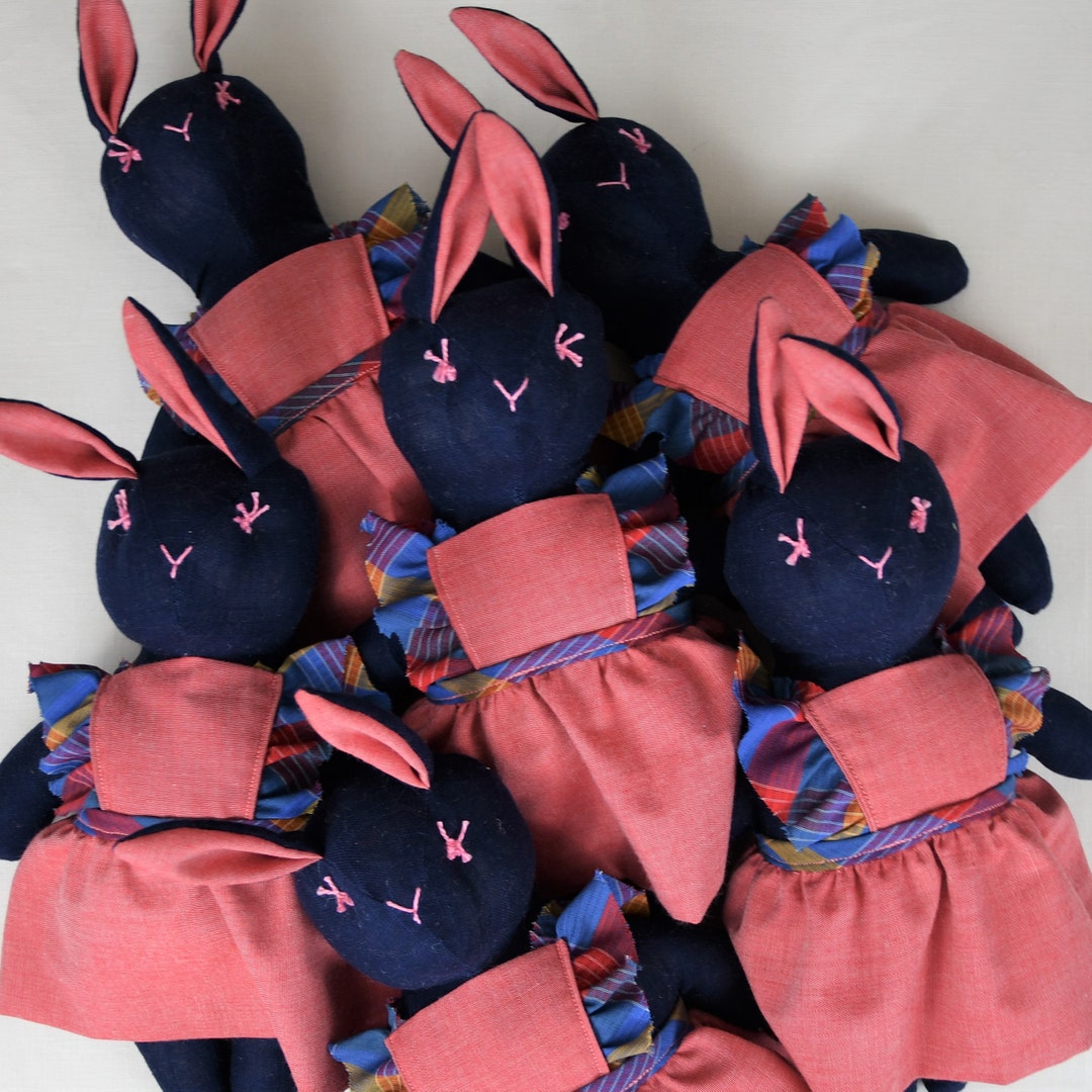 Emma Bunny Heirloom Doll Navy Linen Rabbit Doll in Vintage Red Chambray ...