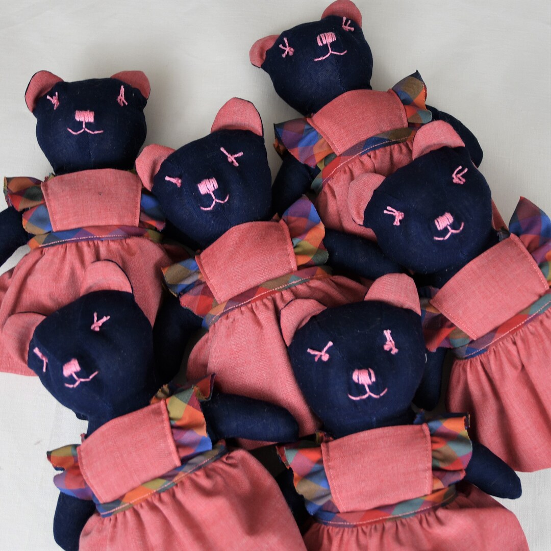 Anna Bear Heirloom Doll Navy Linen Bear Doll in Vintage Red Chambray ...