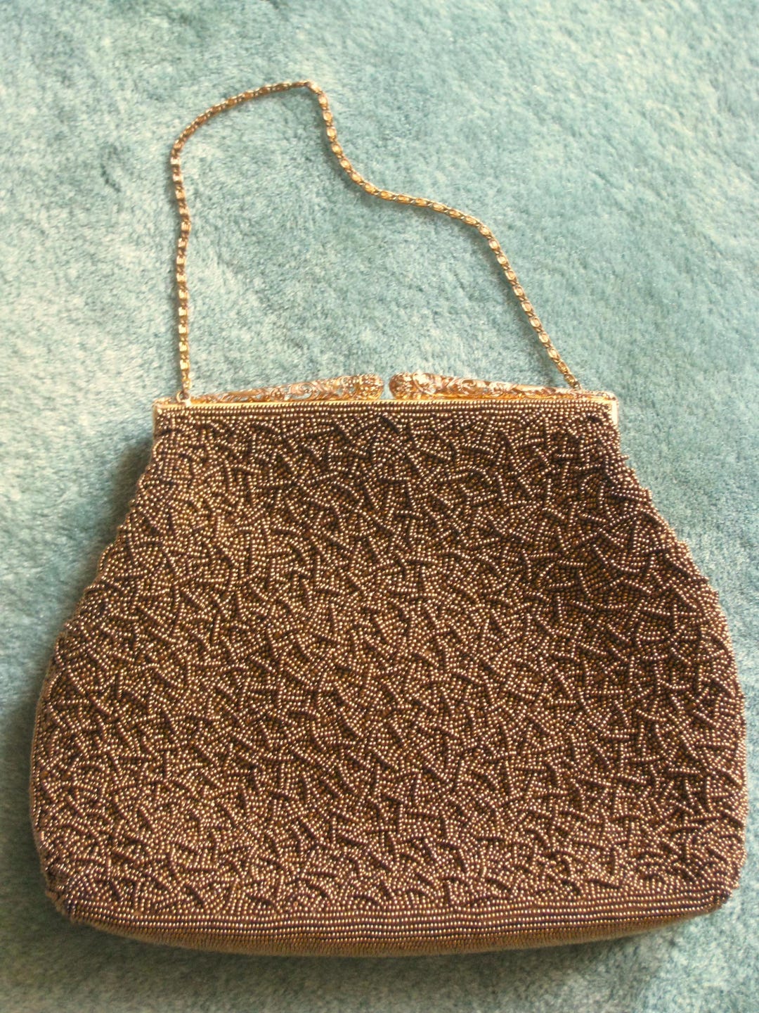 Hand Beaded Copper Color Vintage Handbag - Chain Handle Plus Original ...