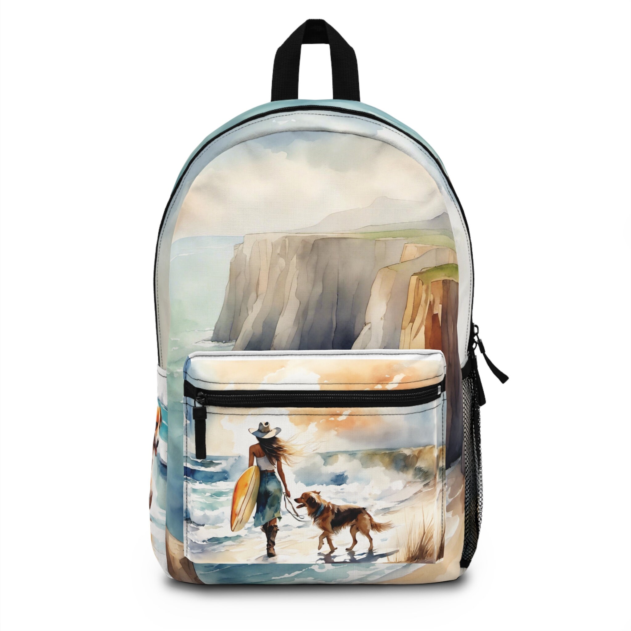 Beach Cowgirl Backpack Girl With Dog Beach Sea Cliffs Ocean - Etsy