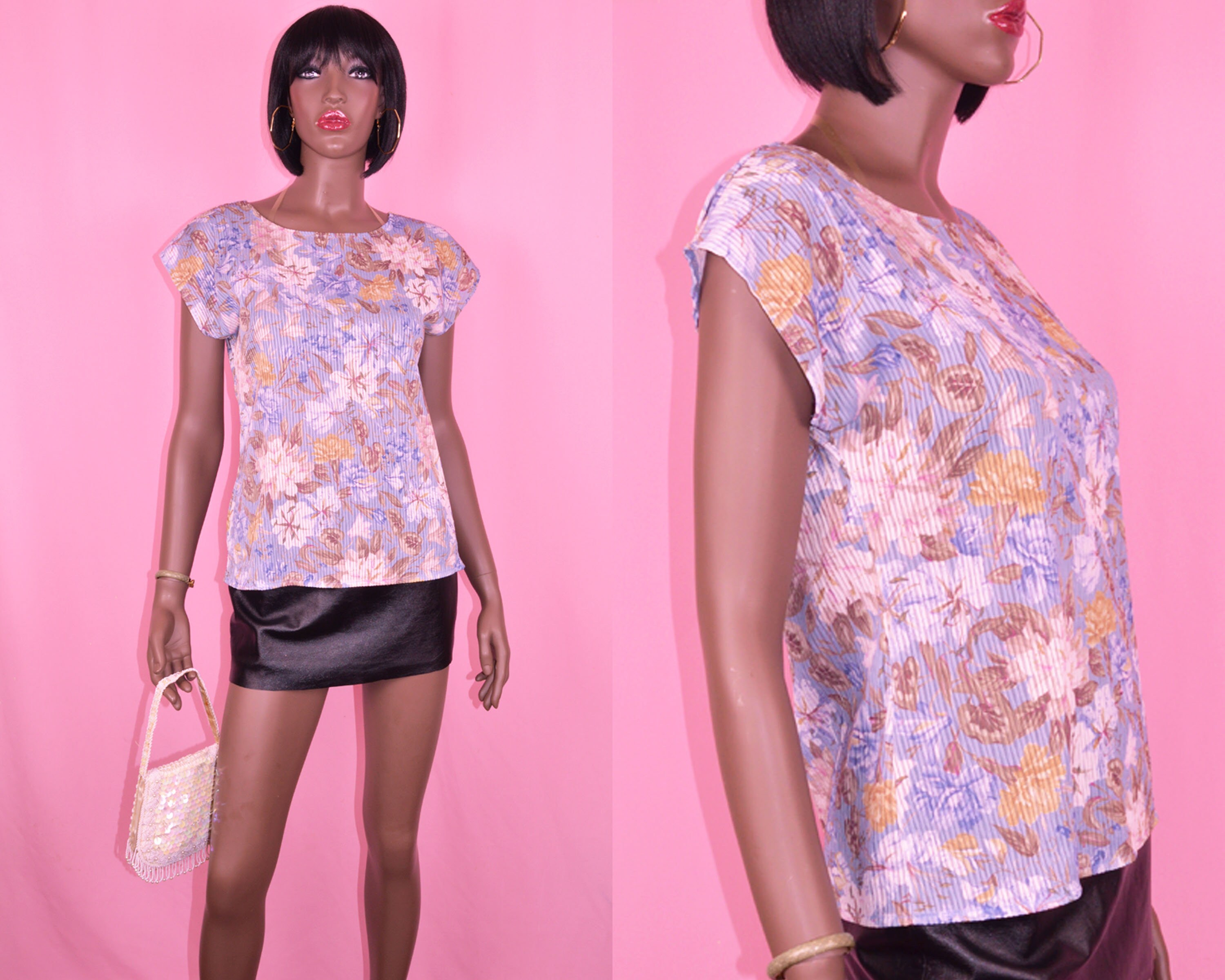 90s Vintage Pastel Blouse Pastel Color Blusa De Manga Corta Blusa ...