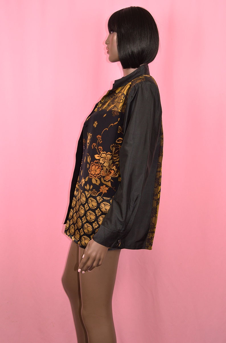 Gold Silk Blouse Gold Button up Blouse 90s Silk Blouse 90s - Etsy