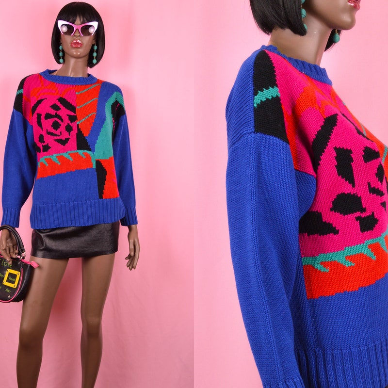 90s Colorful Sweater - Etsy