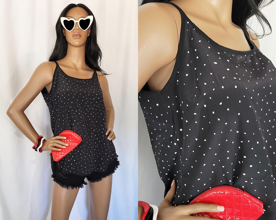 Vintage 1990's Black and White Polka Dot Spaghetti Strap Tank | Polka ...