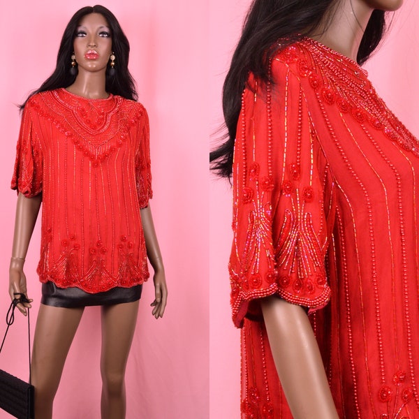 Red Sequin Top - Etsy