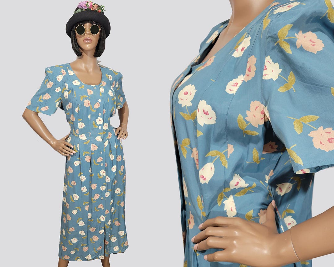 90s VINTAGE Light Blue Floral Maxi Dress 90s Powder Blue Dress 90s Maxi ...