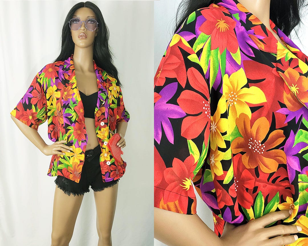 VINTAGE 1990's Colorful Floral Print Top | Colorful 90's Top | UNISEX ...