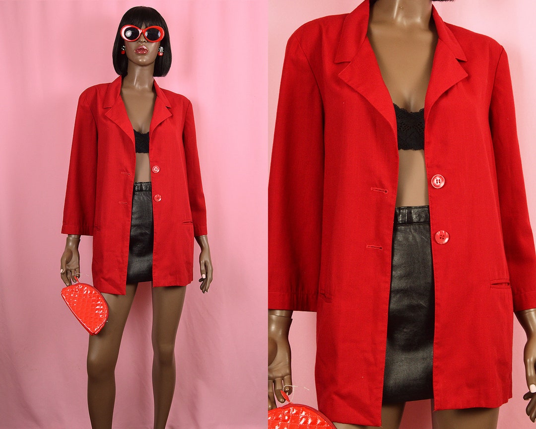 Red Blazer Jacket VINTAGE 1990's Blazer 90's Blazer Fall Jacket Bright ...