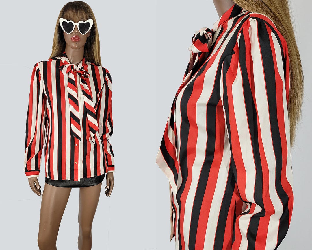 VINTAGE 1990'S Red & Black Striped Blouse | 90's Vintage Striped Blouse ...