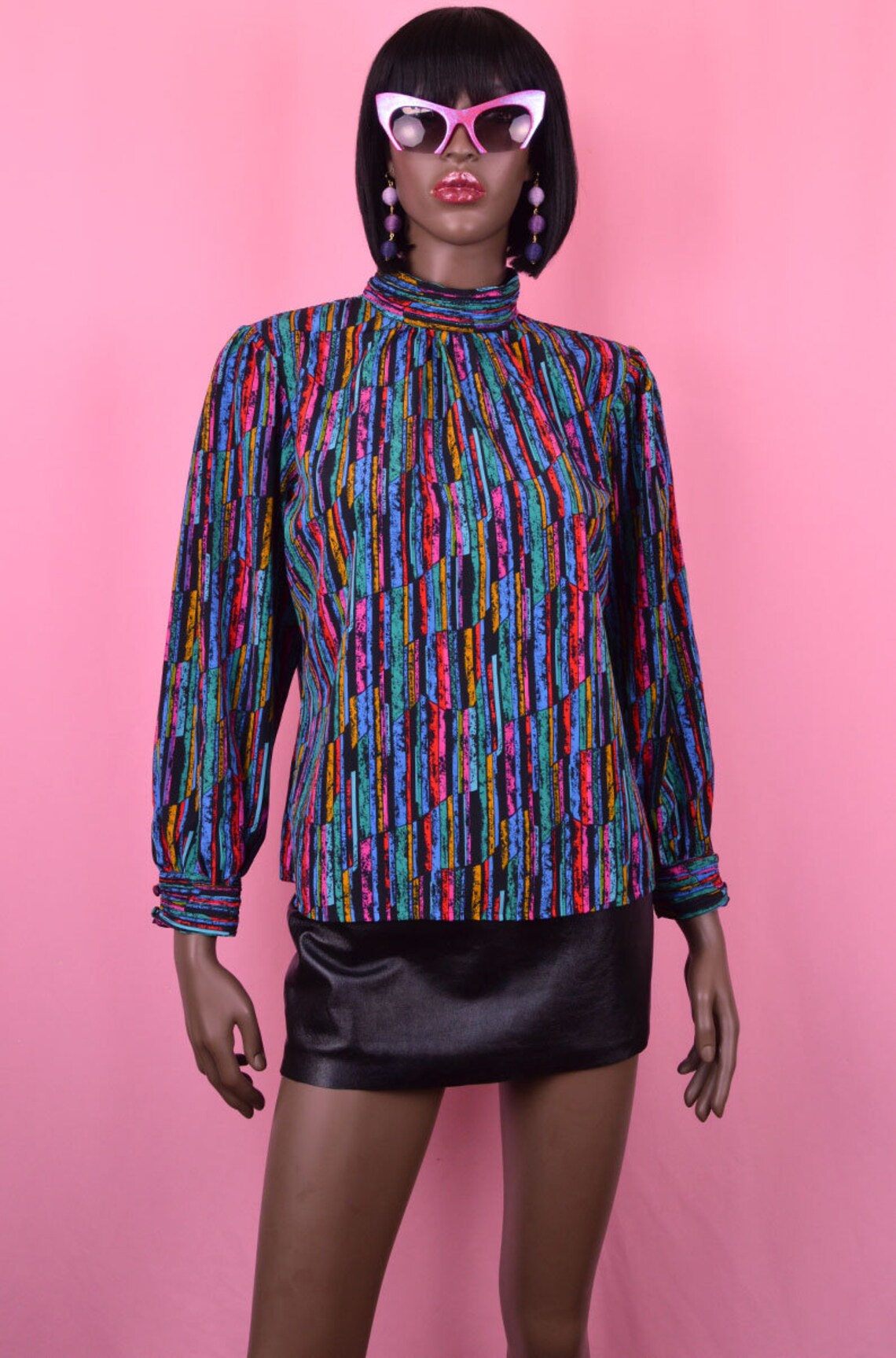 90s Vintage Colorful Blouse Rainbow Striped Top Colorful 90s Top ...