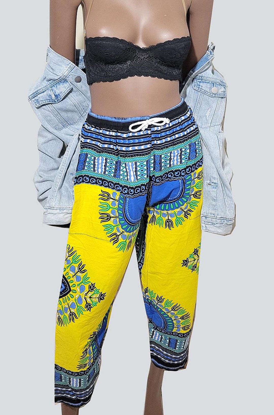 90s VINTAGE Yellow & Blue Tribal Print Pants | 90s Oversize Pants | 90s ...