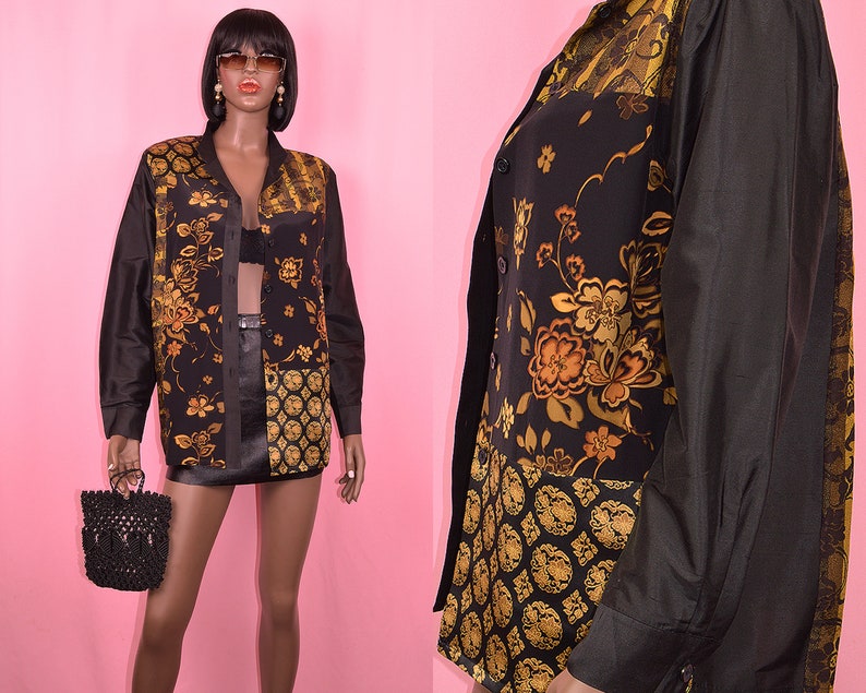 Gold Silk Blouse Gold Button up Blouse 90s Silk Blouse 90s Gold Top ...