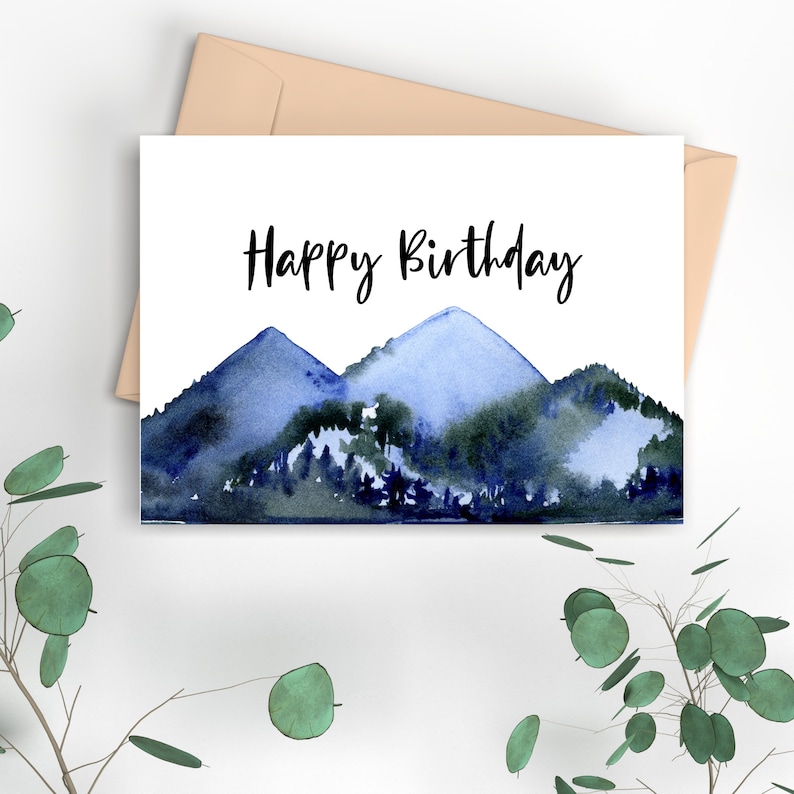 Printable Mountains Birthday Card, Card for Him, Dad Card, Printable ...