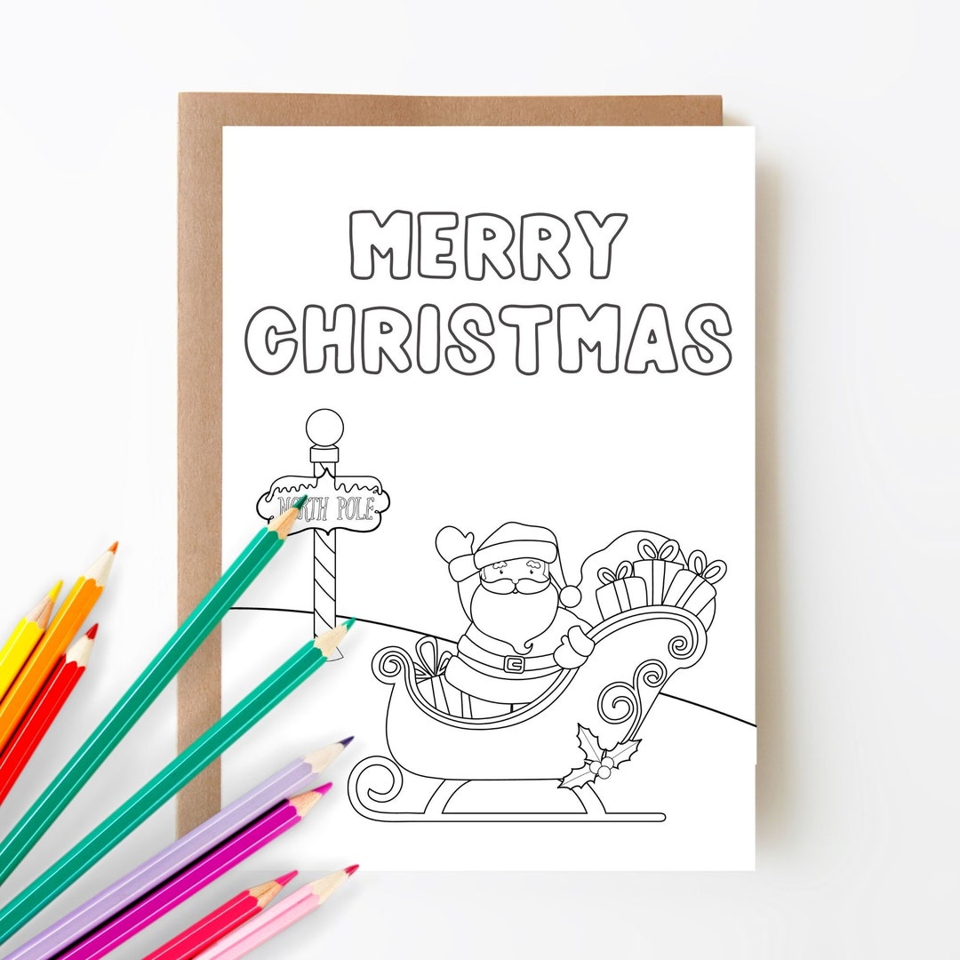 DIY Christmas Coloring Card Printable, Santa Card, Christmas Card for ...