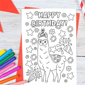 Printable Llama Birthday Coloring Card, Happy Birthday Card, Birthday ...