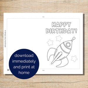 Spaceship Birthday Card Printable, Coloring Birthday Card, Space ...