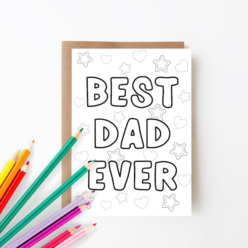 Coloring Father's Day Card Printable Dad Card From Kids - Etsy