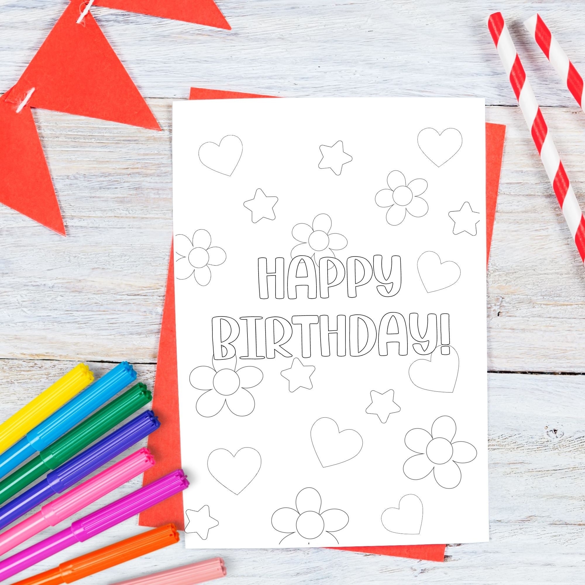 Color Your Own Birthday Card Printable, Flower Power, Flowers and ...