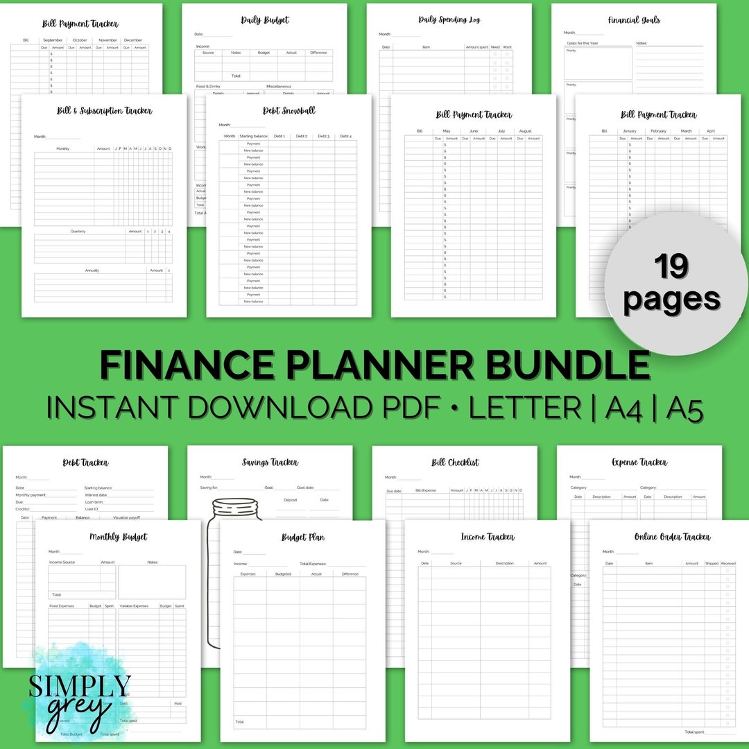Finance Planner Printable, Monthly Budget, Debt Tracker, Income Expense ...