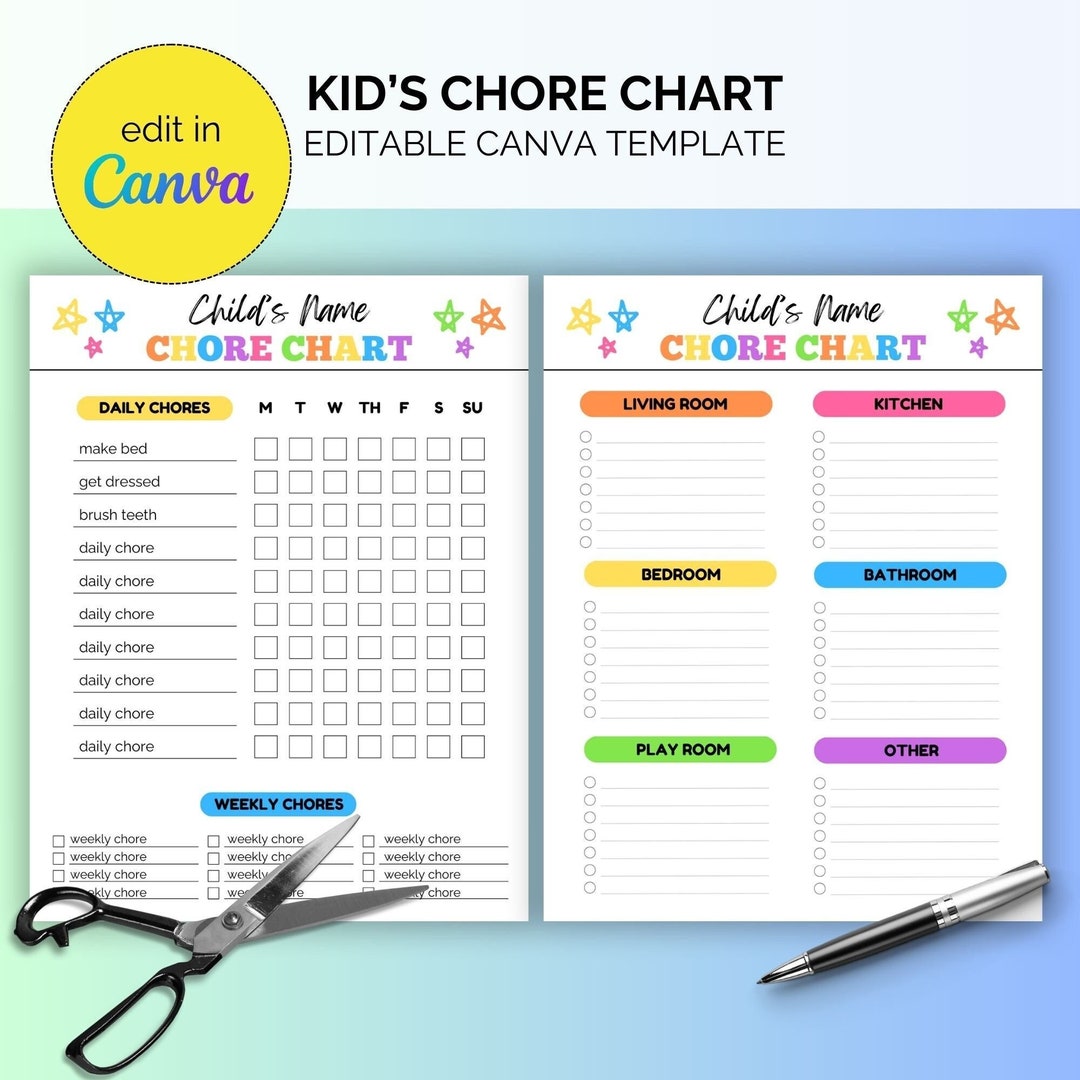 Editable Chores Chart, Printable Responsibilities Chart, Kids Weekly ...