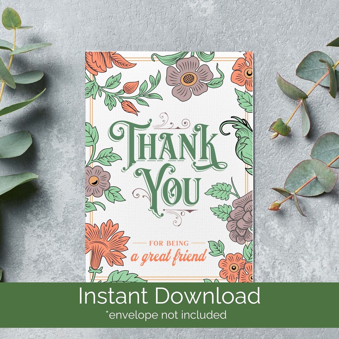 Printable Thank You Card for Friend, Thank You Note - Envelope Not ...