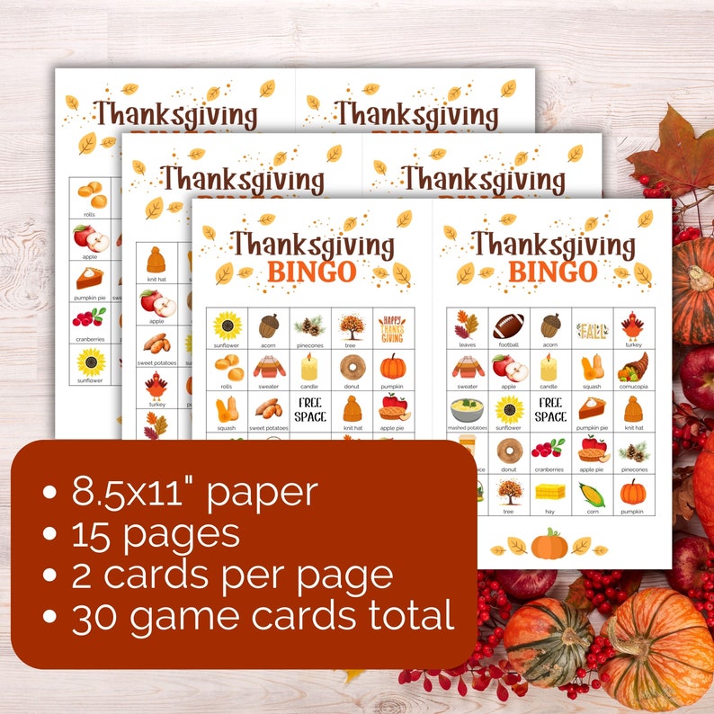Thanksgiving Bingo Printable, Thanksgiving Party Game, 30 Fall Bingo ...