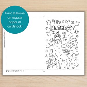 Printable Llama Birthday Coloring Card, Happy Birthday Card, Birthday ...