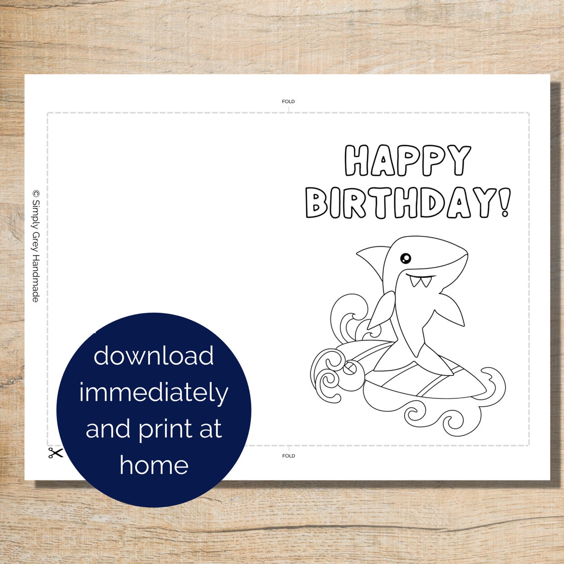 Printable Happy Birthday Coloring Card Shark Birthday Card - Etsy New ...