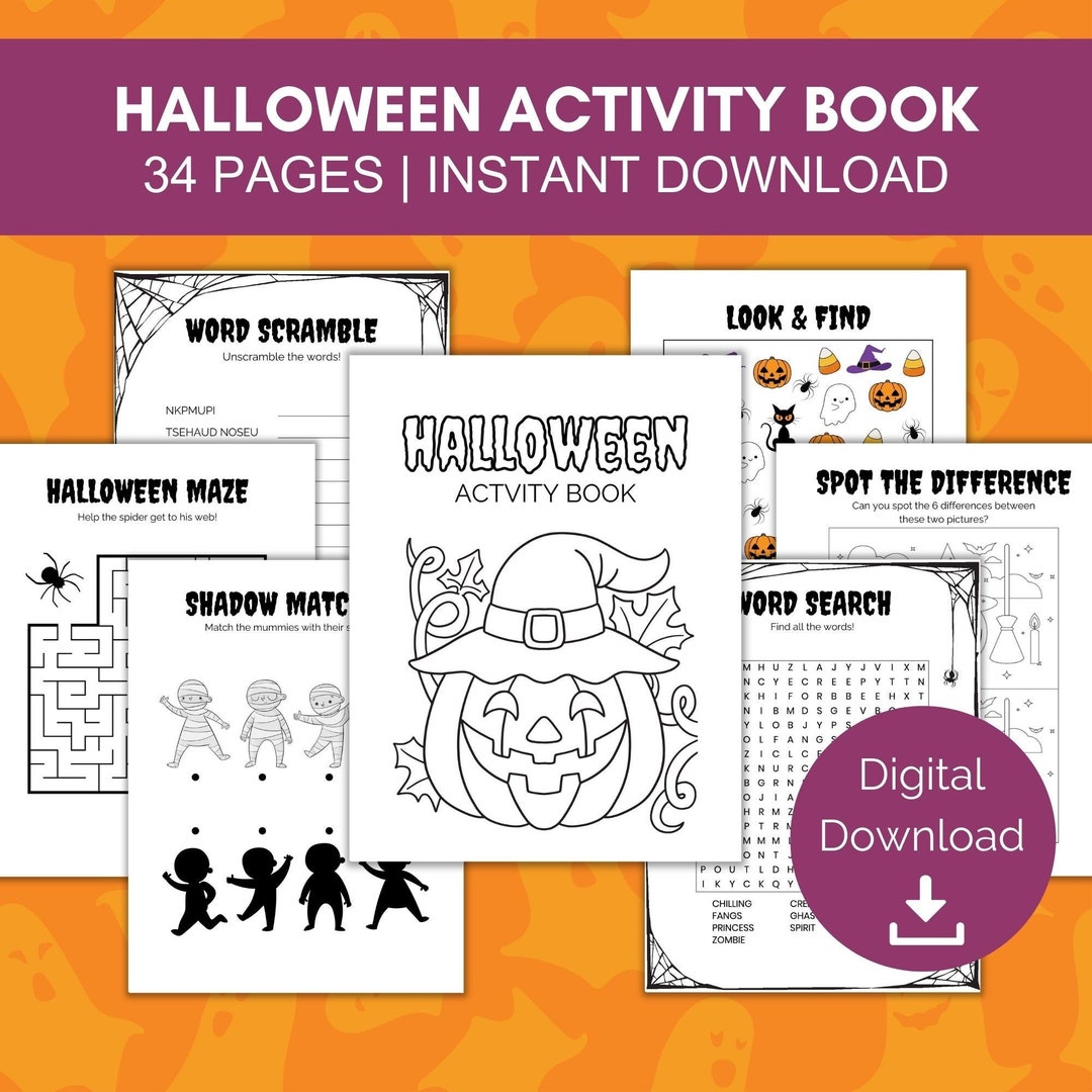 Halloween Kids Activity Book Printable, Halloween Word Search, Activity ...