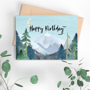 Printable Mountain Birthday Card, Card for Him, Nature Dad Card ...